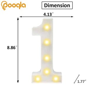 Pooqla Decorative Led Light Up Number Letters, White Plastic Marquee Number Lights Sign Party Wedding Decor Battery Operated Number (1)