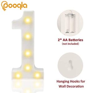 Pooqla Decorative Led Light Up Number Letters, White Plastic Marquee Number Lights Sign Party Wedding Decor Battery Operated Number (1)