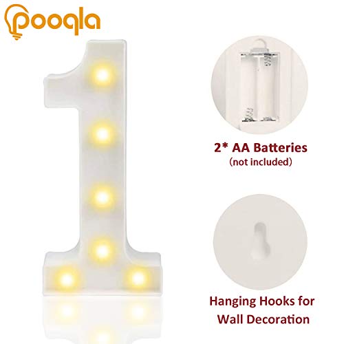 Pooqla Decorative Led Light Up Number Letters, White Plastic Marquee Number Lights Sign Party Wedding Decor Battery Operated Number (1)