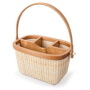 teng tian nantucket utensil caddy napkin holder and organizer multi-purpose rattan caddy ideal for kitchen dining entertaining tailgating picnics