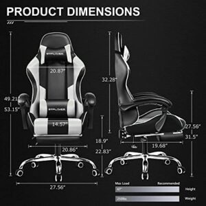 GTPLAYER Gaming Chair, Computer Chair with Footrest and Lumbar Support, Height Adjustable Game Chair with 360°-Swivel Seat and Headrest and for Office or Gaming (White)