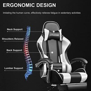 GTPLAYER Gaming Chair, Computer Chair with Footrest and Lumbar Support, Height Adjustable Game Chair with 360°-Swivel Seat and Headrest and for Office or Gaming (White)