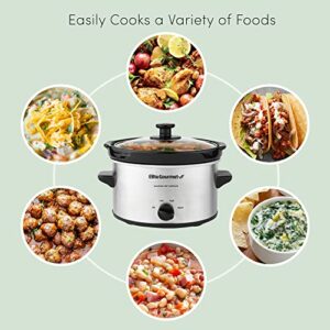 Elite Gourmet MST-275XS Electric Oval Slow Cooker, Adjustable Temp, Entrees, Sauces, Stews & Dips, Dishwasher Safe Glass Lid & Crock (2 Quart, Stainless Steel)