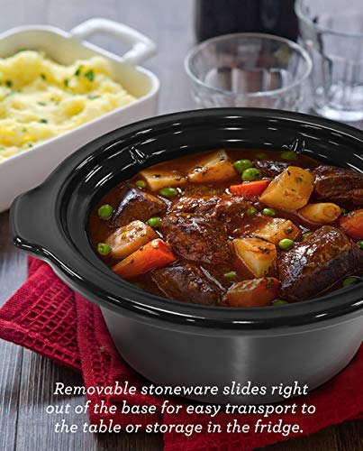 Elite Gourmet MST-275XS Electric Oval Slow Cooker, Adjustable Temp, Entrees, Sauces, Stews & Dips, Dishwasher Safe Glass Lid & Crock (2 Quart, Stainless Steel)