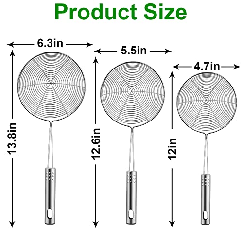 Swify Set of 3 Asian Strainer Ladle Stainless Steel Wire Skimmer Spoon with Handle for Kitchen Frying Food, Pasta, Spaghetti, Noodle-30.5cm, 32cm, 35cm