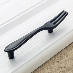 Sinyiol 2Pcs Matte Black Funny Cutlery Tableware Cabinet Pulls,Creative Spoon Fork Knife Shape 3" Hole Center Vintage Kitchen Cupboard Pulls Handles,Cute and Fun (2Pcs, Fork, Matte Black)