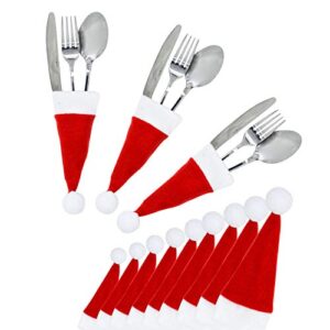 mini christmas santa hats silverware holders, pack of 32 pcs cute xmas party dinner table dinnerware decorations