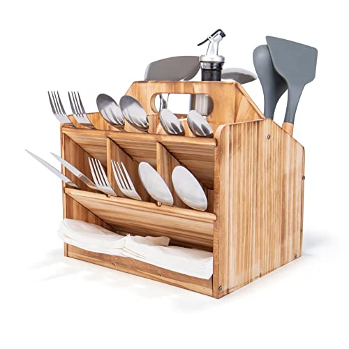 YICOCHI Utensil Holder for Countertop 10 Compartments Wooden