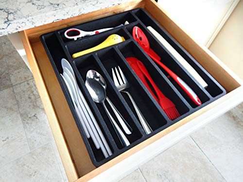 Polar Whale Large Flatware Silverware Drawer Organizer Premium Dividers for Cutlery Forks Knives Spoons Serving Utensils Non-Slip Waterproof Tray Insert 16 X 18 Inches 8 Slot Extra Deep