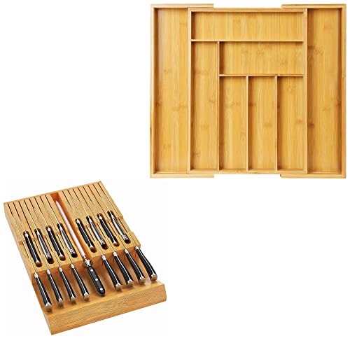 Bamboo Knife Block Holds Organizer in-Drawer Knife Insert Holder, Large Handle Steak Knife Holder Without Knives Storage