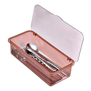 Storage Box for Silverware：Cabilock Plastic Chopsticks Storage Drainer Flatware Tray Kitchen Drawer Organizer Silverware Box With Lid Dust Proof Dinnerware Holder Silverware Utensil Cutlery Tableware Spoon Forks Storage Box brown