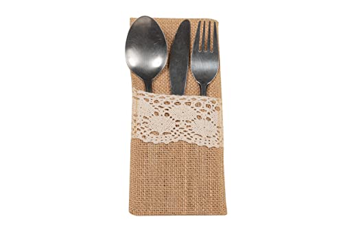 Jucos Burlap Cutlery Silverware Holders Utensil Pouch Knifes Forks Bag for Vintage Natural Farmhouse Wedding Gift (20 pcs in a set)