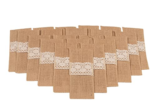 Jucos Burlap Cutlery Silverware Holders Utensil Pouch Knifes Forks Bag for Vintage Natural Farmhouse Wedding Gift (20 pcs in a set)