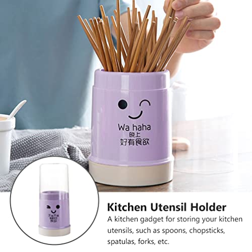 SOLUSTRE Kitchen Utensils Chopsticks Holder with Lid Cutlery Storage Holder Spoon Straw Basket Kitchen Tableware Organizer for Kitchen Countertop Purple 2pcs