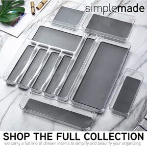 SIMPLEMADE Silverware Organizer Tray Set - 3 Piece Flatware Organizer for Drawer - Clear Cutlery Tray Drawer Insert with Easy Clean Liner - Multipurpose Storage for Kitchen, Office, Bathroom (Grey)