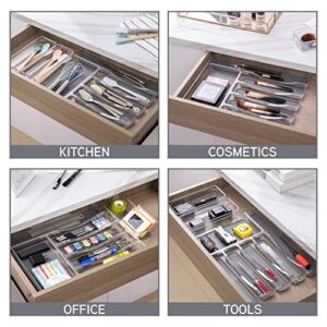 SIMPLEMADE Silverware Organizer Tray Set - 3 Piece Flatware Organizer for Drawer - Clear Cutlery Tray Drawer Insert with Easy Clean Liner - Multipurpose Storage for Kitchen, Office, Bathroom (Grey)