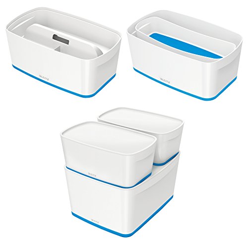 Leitz A5 MyBox Organiser Tray, High Gloss Plastic, White/Blue Metallic;MyBox