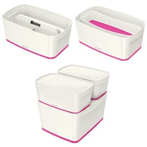 Leitz A5 MyBox Organiser Tray, High Gloss Plastic, White/Pink Metallic;MyBox