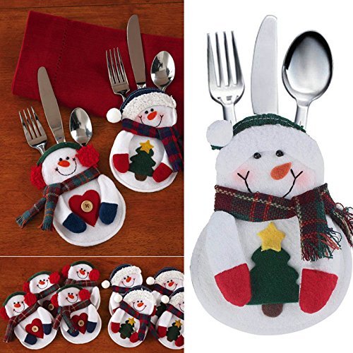 ROBERTS 8PCS Set Christmas Decor Santa Suit Snowman Holder Pocket Dinner Cutlery Bag Tableware Silverware Holders Pockets Home Decoration