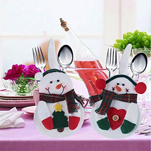 ROBERTS 8PCS Set Christmas Decor Santa Suit Snowman Holder Pocket Dinner Cutlery Bag Tableware Silverware Holders Pockets Home Decoration