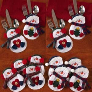 ROBERTS 8PCS Set Christmas Decor Santa Suit Snowman Holder Pocket Dinner Cutlery Bag Tableware Silverware Holders Pockets Home Decoration