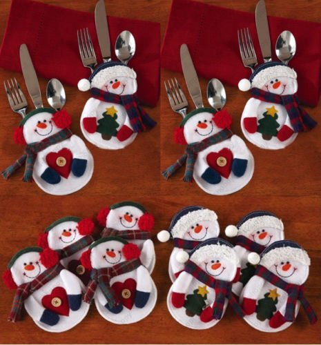 ROBERTS 8PCS Set Christmas Decor Santa Suit Snowman Holder Pocket Dinner Cutlery Bag Tableware Silverware Holders Pockets Home Decoration