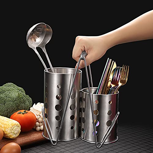 Yalych Utensil Caddy 1 Set of Stainless Steel Household Kitchen Chopsticks Cage Tube Storage Box Drain Rack Pen Holder