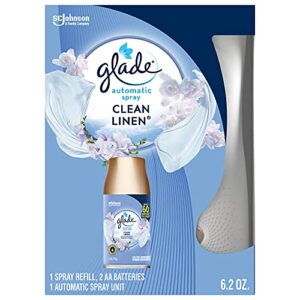 glade automatic spray refill and holder kit, air freshener for home and bathroom, clean linen, 6.2 oz