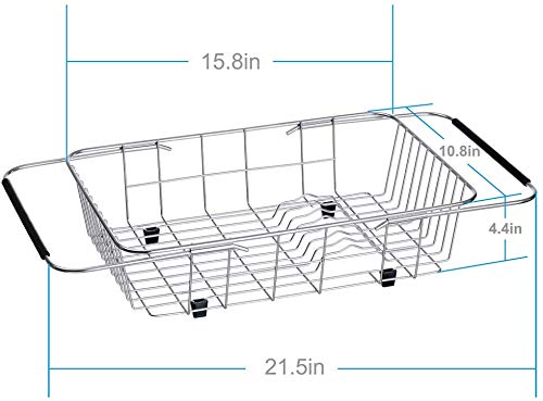 Expandable Dish Drying Rack Over The Sink Dish Rack for Kitchen in Sink or On Counter Dish Drainer with Black Utensil Holder, Rustproof SUS304