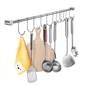 yihaixingwei utensil racks 22inch kitchen hanger 304 stainless steel wall hanging rail rod wall mount pot rack pans flatware storage organization holder with 12 sliding hooks.