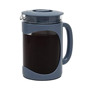 primula burke deluxe cold brew iced coffee maker, comfort grip handle, durable glass carafe, removable mesh filter, perfect 6 cup size, dishwasher safe, 1.6 qt, blue