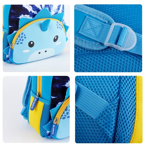 KK CRAFTS Toddler Backpack, Waterproof Preschool Backpack, 3D Cute Cartoon Neoprene Animal Schoolbag for Kids, Lunch Box Carry Bag for 1-6 Years Boys Girls, Blue Dinosaur