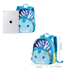 KK CRAFTS Toddler Backpack, Waterproof Preschool Backpack, 3D Cute Cartoon Neoprene Animal Schoolbag for Kids, Lunch Box Carry Bag for 1-6 Years Boys Girls, Blue Dinosaur