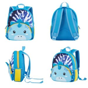 KK CRAFTS Toddler Backpack, Waterproof Preschool Backpack, 3D Cute Cartoon Neoprene Animal Schoolbag for Kids, Lunch Box Carry Bag for 1-6 Years Boys Girls, Blue Dinosaur