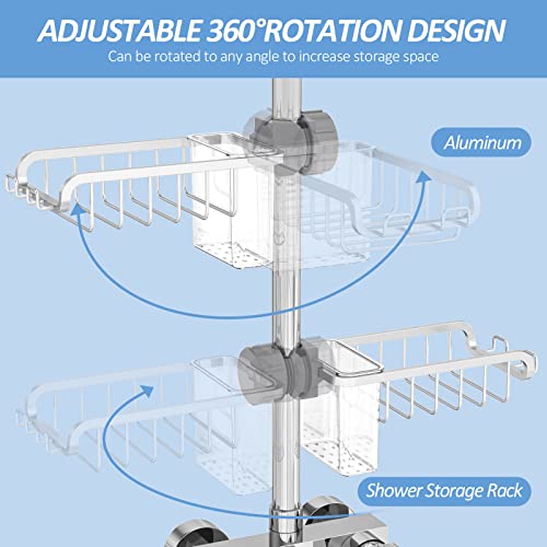 TOOLF Sponge Holder Kitchen Sink Caddy, Aluminum Over Faucet Rack with Brush Holder and 2 Hooks, Hanging Sink Organizer for Scrubbers, Dishwand, Dish Cloth, Soap, Sink Stopper on Kitchen, Bathroom