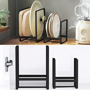 4pcs plate holders organizer, metal dish storage dying display rack for cabinet, counter and cupboard – black， 2 small and 2 large