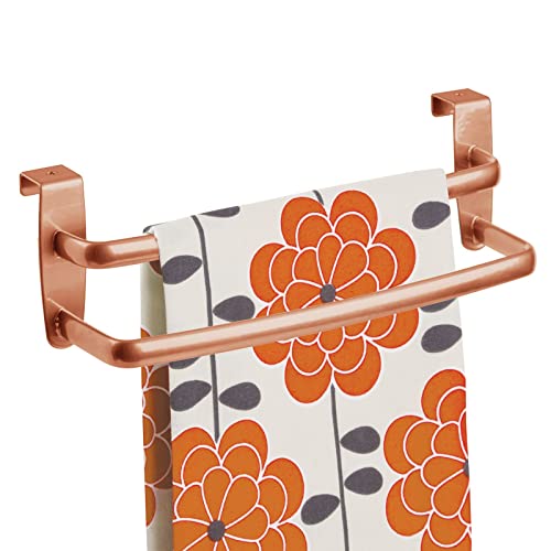 mDesign Metal Modern Kitchen Over Cabinet Double Towel Bar Rack - Hang on Inside or Outside of Doors, Storage and Organization for Hand, Dish, Tea Towels - 9.84" Wide - Copper