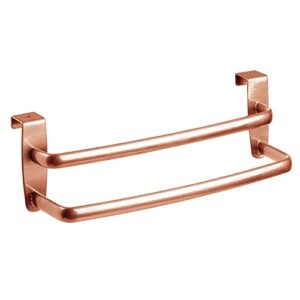 mDesign Metal Modern Kitchen Over Cabinet Double Towel Bar Rack - Hang on Inside or Outside of Doors, Storage and Organization for Hand, Dish, Tea Towels - 9.84" Wide - Copper