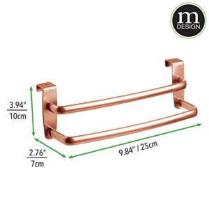 mDesign Metal Modern Kitchen Over Cabinet Double Towel Bar Rack - Hang on Inside or Outside of Doors, Storage and Organization for Hand, Dish, Tea Towels - 9.84" Wide - Copper