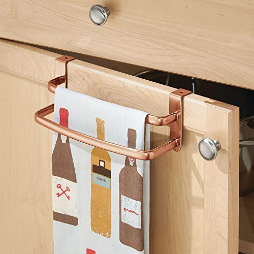 mDesign Metal Modern Kitchen Over Cabinet Double Towel Bar Rack - Hang on Inside or Outside of Doors, Storage and Organization for Hand, Dish, Tea Towels - 9.84" Wide - Copper