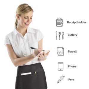 Syntus 3 Pack Server Aprons with 3 Pockets, Waterdrop Resistant Waitress Waiter Waist Apron, 11.5-inch Black