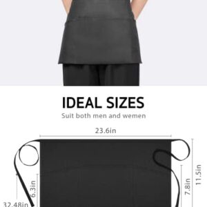 Syntus 3 Pack Server Aprons with 3 Pockets, Waterdrop Resistant Waitress Waiter Waist Apron, 11.5-inch Black