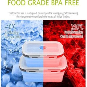 Set of 4 Collapsible Foldable Silicone Food Storage Container With BPA Free, Leftover Meal Box With Airtight Plastic Lids For Kitchen (Blue)