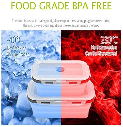 Set of 4 Collapsible Foldable Silicone Food Storage Container With BPA Free, Leftover Meal Box With Airtight Plastic Lids For Kitchen (Blue)