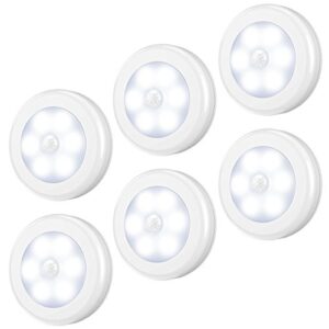 amir upgraded motion sensor light, cordless battery-powered led night light, stick-anywhere closet light stair lights, wall lights for hallway, bedroom, kitchen (white – pack of 6)