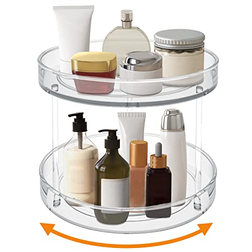 VAEHOLD 2 Tier Lazy Susan Turntable Spice Rack Organizer for Kitchen Cabinet, Farmhouse Tiered Tray Decorative Trays for Fruit, Snacks - Organizer for Cupboard, Pantry, Bathroom, Table