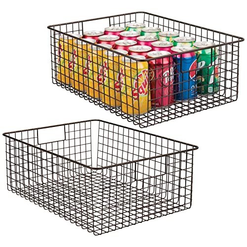 mDesign Metal Wire Food Storage Basket Organizer with Handles for Organizing Kitchen Cabinets, Pantry Shelf, Bathroom, Laundry Room, Closets, Garage - Concerto Collection - 2 Pack - Bronze