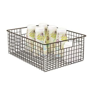 mDesign Metal Wire Food Storage Basket Organizer with Handles for Organizing Kitchen Cabinets, Pantry Shelf, Bathroom, Laundry Room, Closets, Garage - Concerto Collection - 2 Pack - Bronze