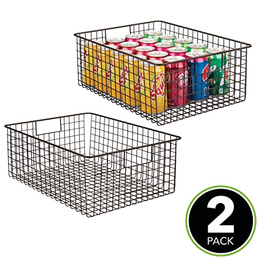 mDesign Metal Wire Food Storage Basket Organizer with Handles for Organizing Kitchen Cabinets, Pantry Shelf, Bathroom, Laundry Room, Closets, Garage - Concerto Collection - 2 Pack - Bronze