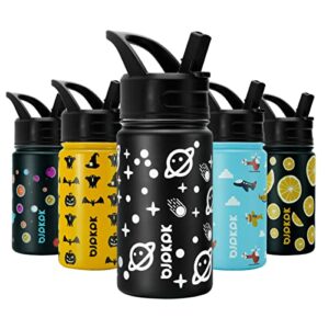 bjpkpk kids water bottle with straw lid, 15oz stainless steel water bottles, insulated water bottle for school, reusable leak proof bpa free flask, space traveller